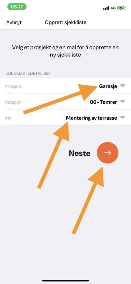 Registrere bilde på et prosjekt på mobil
