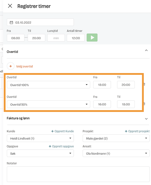 Tripletex: Overtid og tillegg